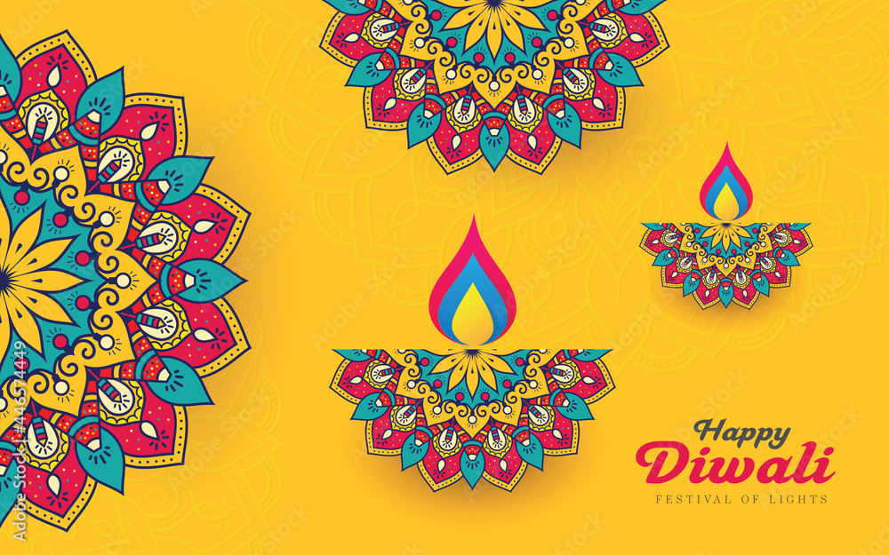 Diwali Festival Background with Round Floral Ornament - Diwali ...