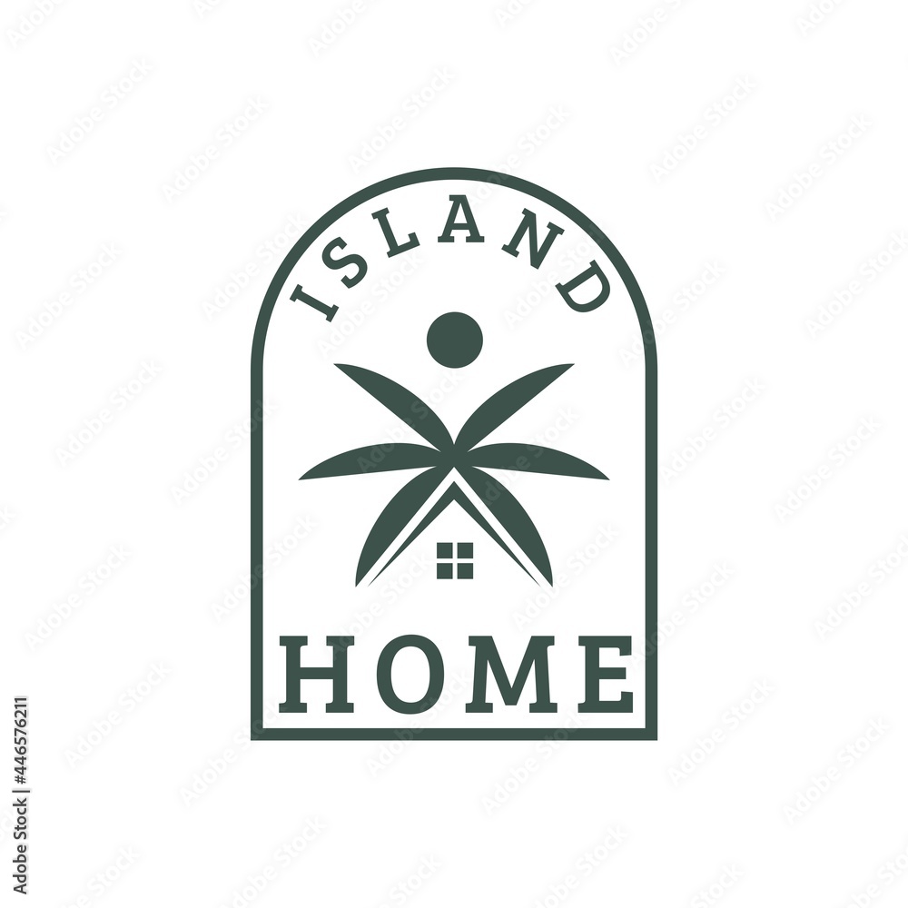 palm tree with roof logo design inspiration Stock Vector | Adobe Stock