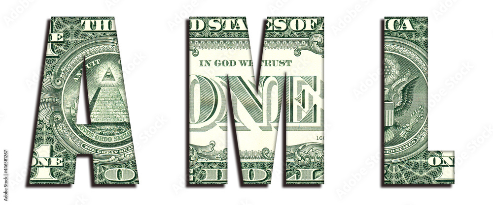 AML Anti-money laundering Concept Word 1 US Dollar Banknote Money ...