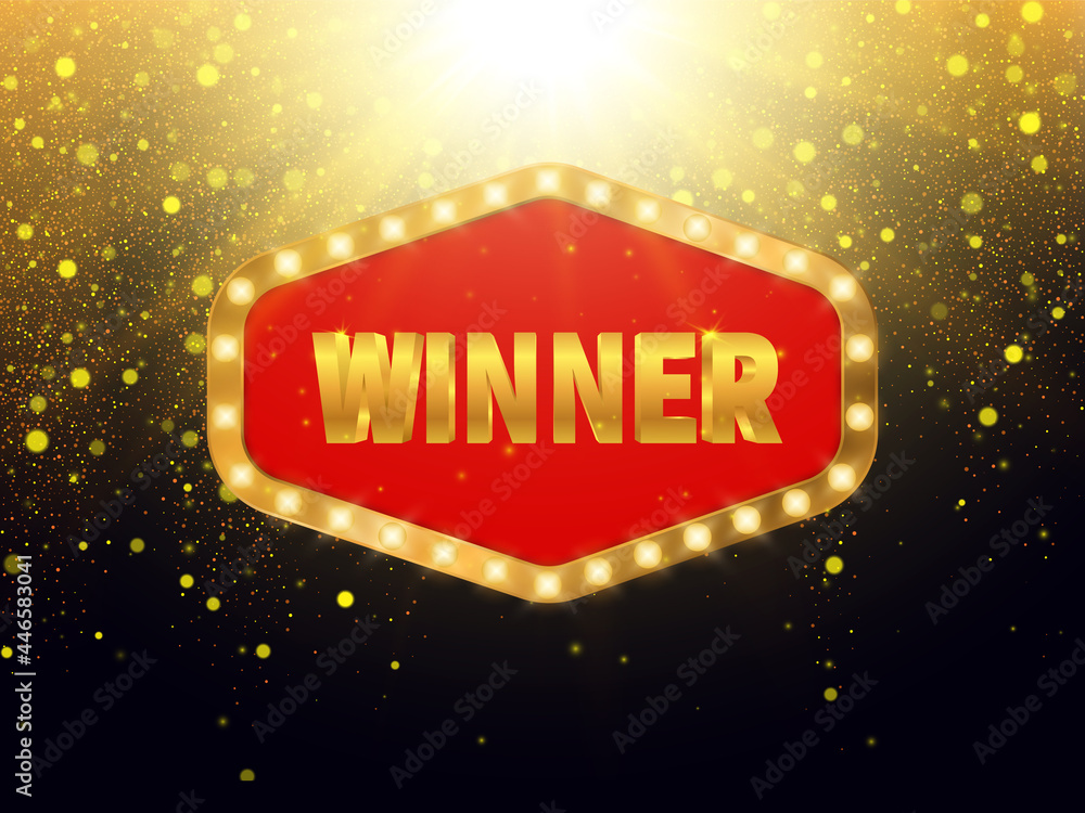 Retro light banner. Vector frame. Winner background with gold glitter ...