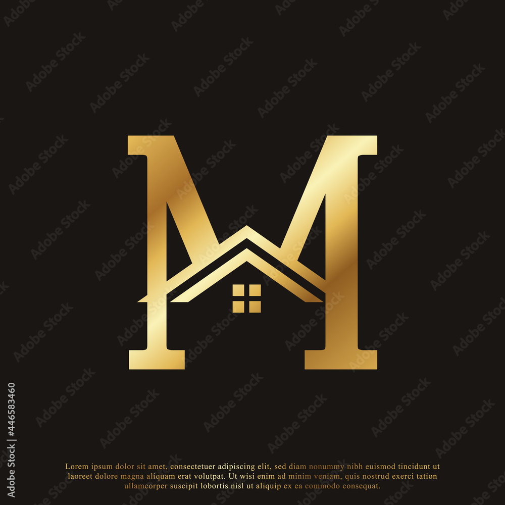 Initial Letter M Home House Golden Logo Design. Real Estate Logo ...