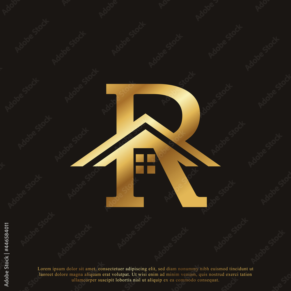 Initial Letter R Home House Golden Logo Design. Real Estate Logo ...
