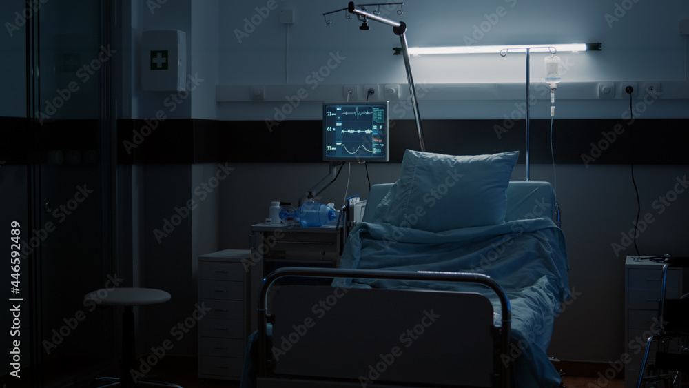 Empty emergency healthcare hospital ward decorated with medical ...