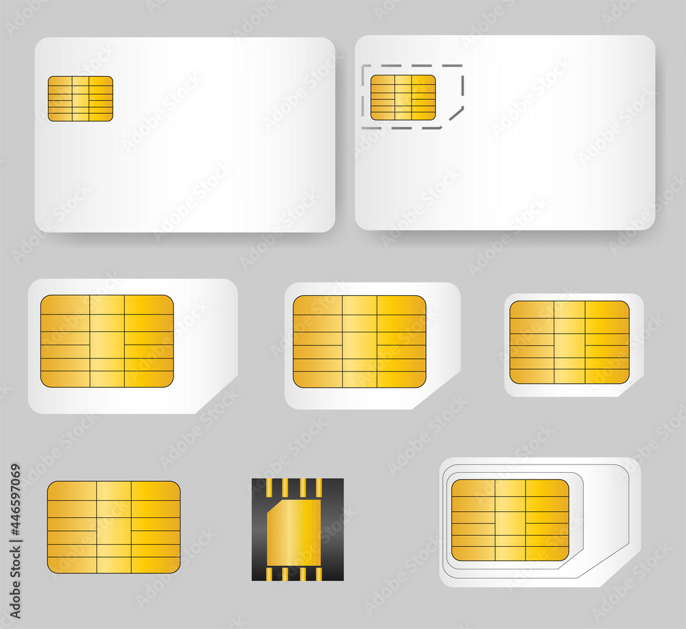 Set of blank sim cards.ID card mockup template.Realistic vecor ...