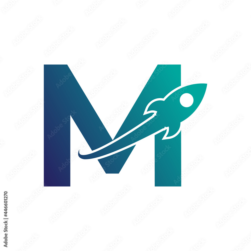 Letter M with Rocket Up and Swoosh Logo Design. Creative Letter Mark ...