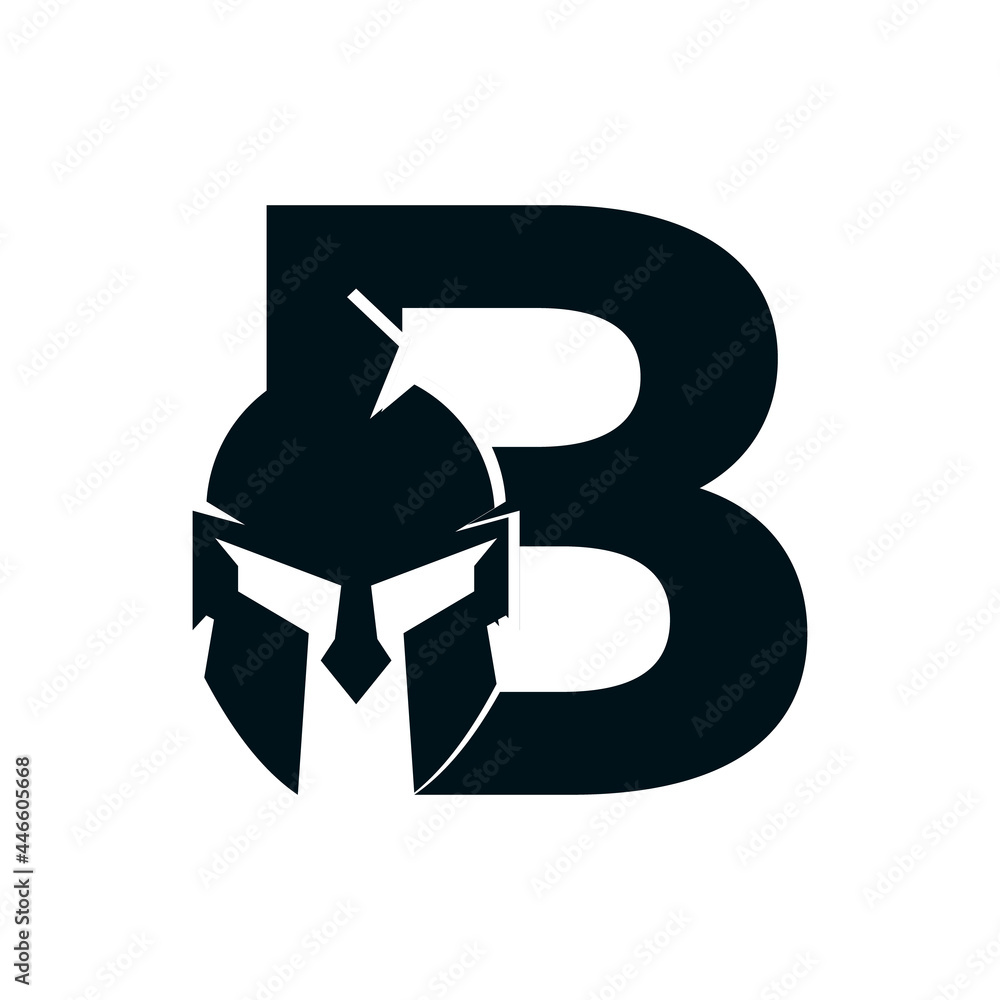 Spartan Logo. Initial Letter B for Spartan Warrior Helmet Logo Design ...