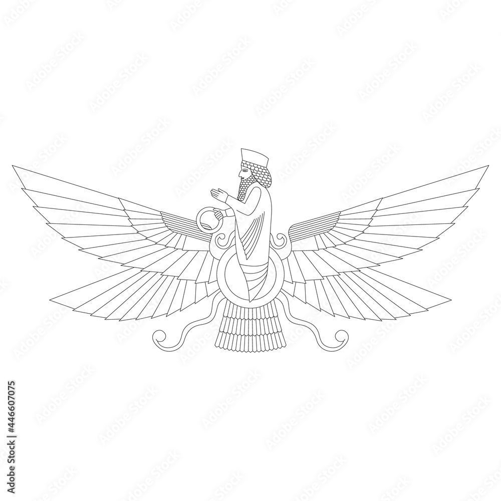 vector monochrome icon with ancient sumerian symbol Faravahar for your ...
