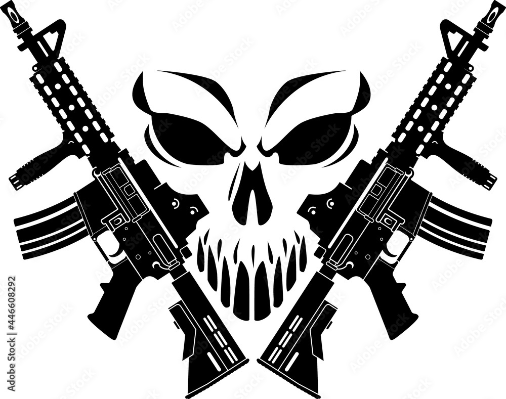 human skull with crossed assault rifles Stock Illustration | Adobe Stock