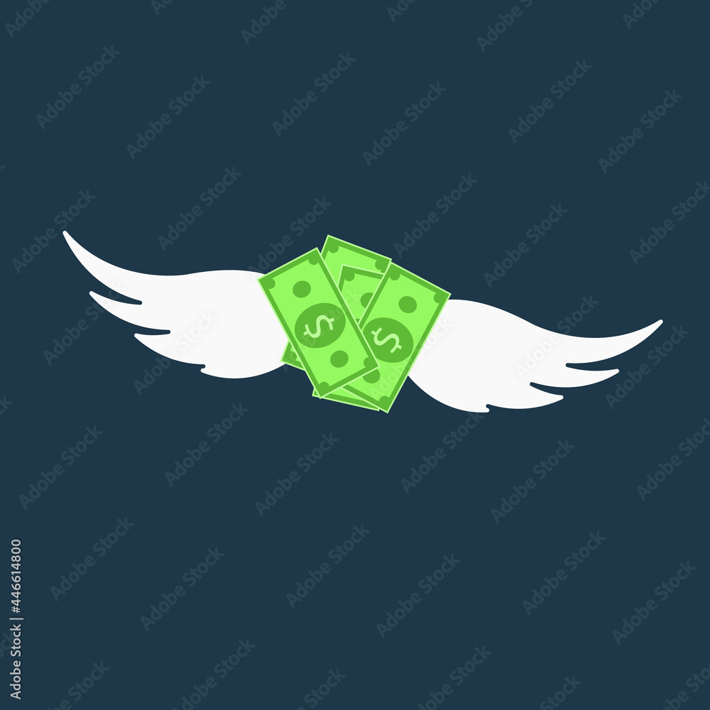 Flying money emoji with wings. flying away savings, money devaluation ...