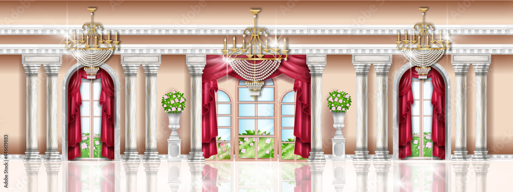 Royal palace interior background, vector museum hall illustration ...