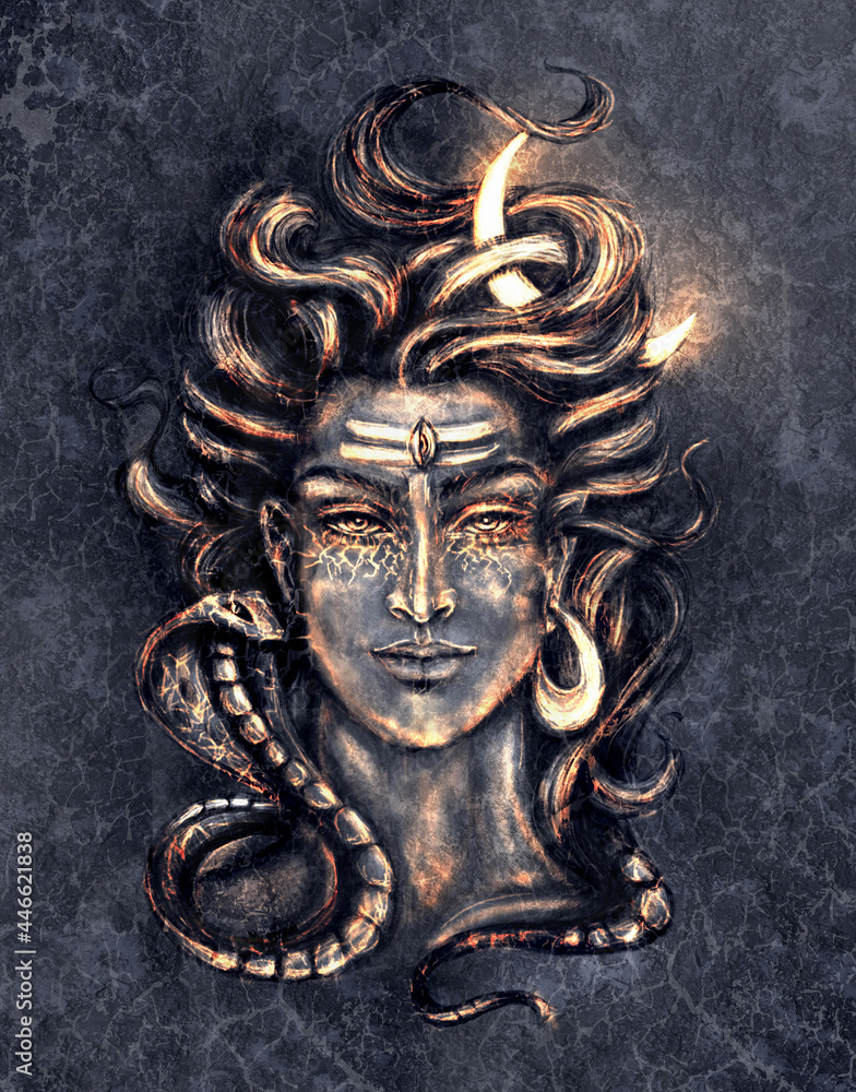 Digital art. Dramatic portrayal lord Shiva as a symbol of Shivaism ...