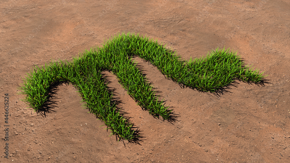 Concept conceptual green summer lawn grass symbol shape on brown soil ...