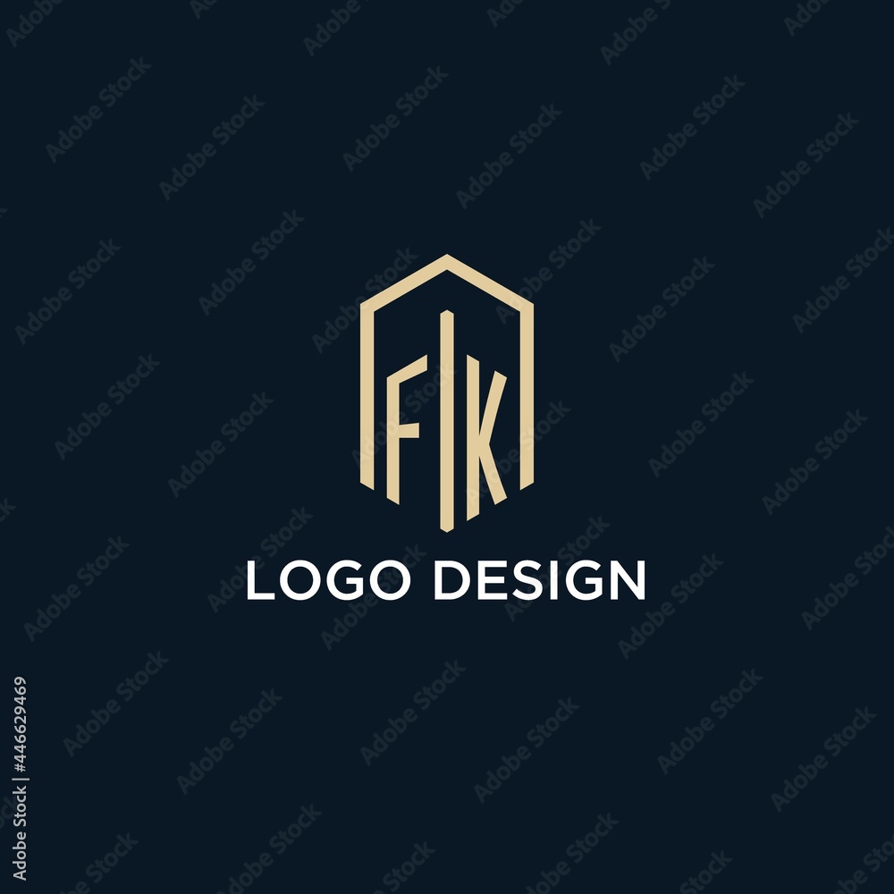 FK initial monogram logo with hexagonal shape style, real estate logo ...