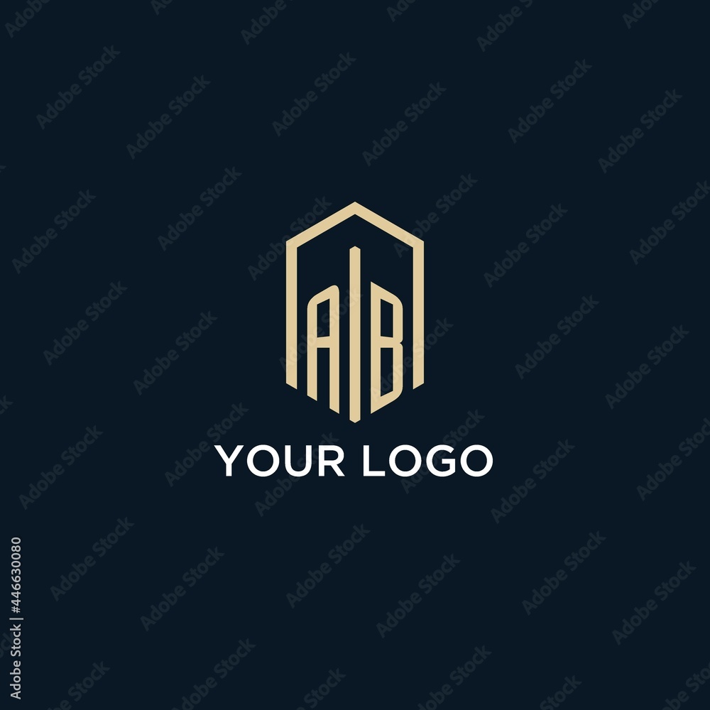 AB initial monogram logo with hexagonal shape style, real estate logo ...