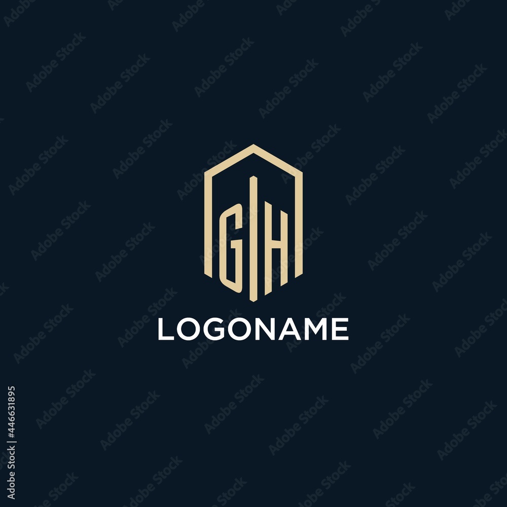 GH initial monogram logo with hexagonal shape style, real estate logo ...