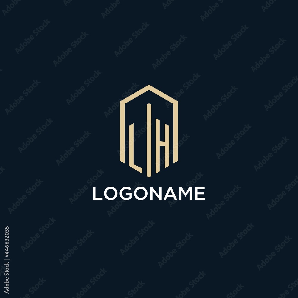 Vetor de LH initial monogram logo with hexagonal shape style, real ...