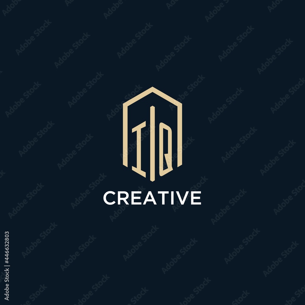 IQ initial monogram logo with hexagonal shape style, real estate logo ...