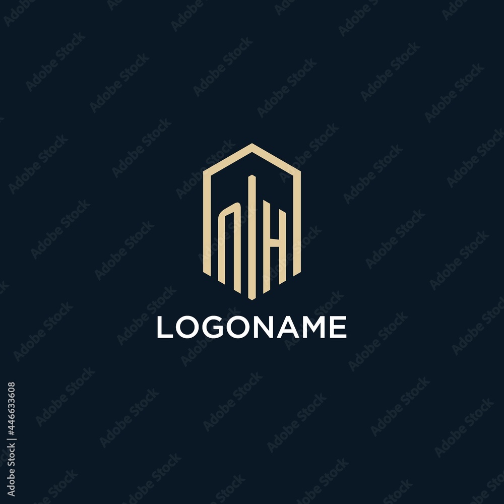 NH initial monogram logo with hexagonal shape style, real estate logo ...