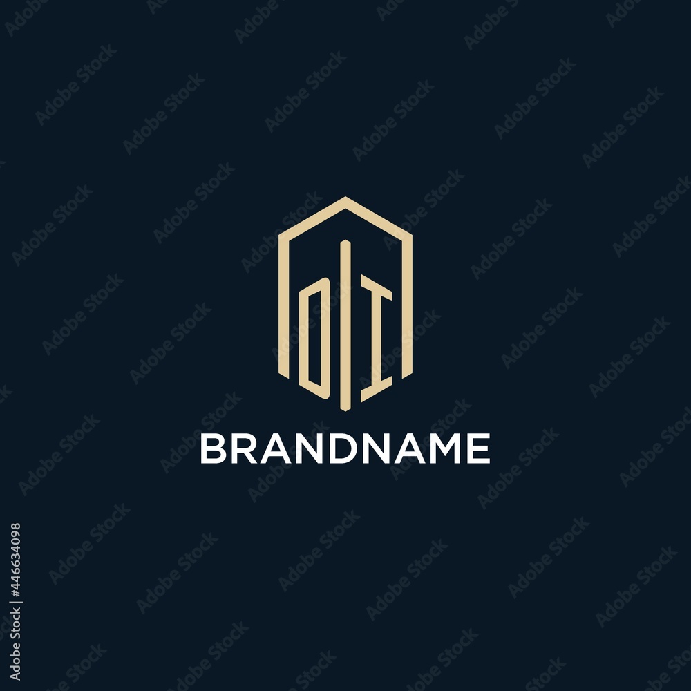 DI initial monogram logo with hexagonal shape style, real estate logo ...