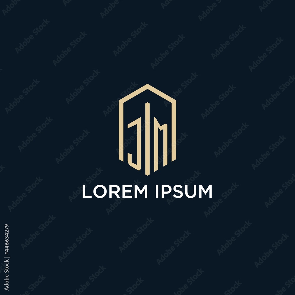 JM initial monogram logo with hexagonal shape style, real estate logo ...