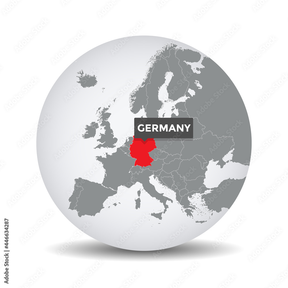 World globe map with the identication of Germany. Map of Germany ...