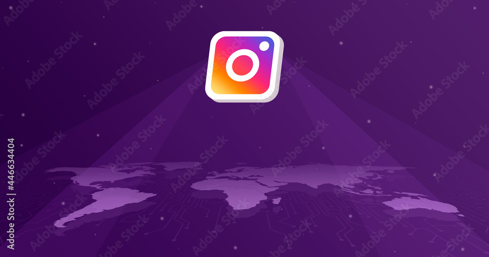 Instagram logo icon over the world map 3d Stock Illustration | Adobe Stock