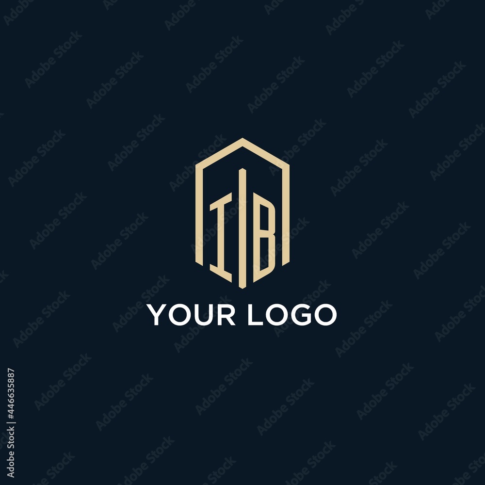 IB initial monogram logo with hexagonal shape style, real estate logo ...