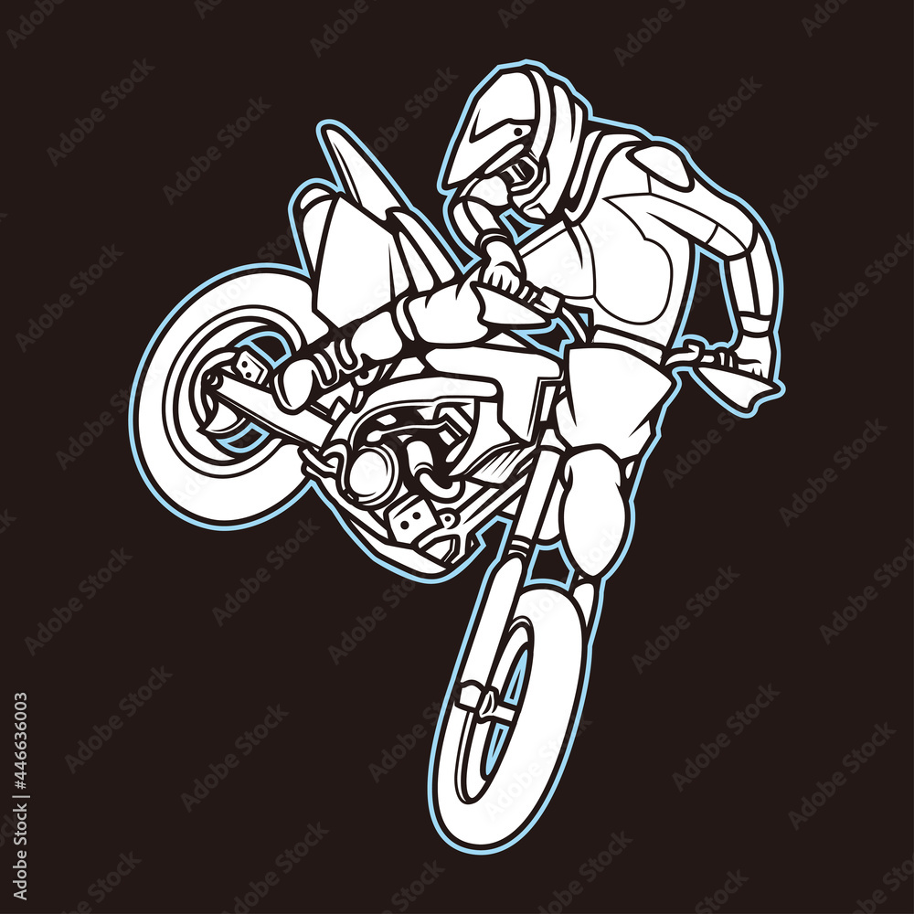 Supermoto motocross or dirtbike black poster symbol logo with cartoon ...