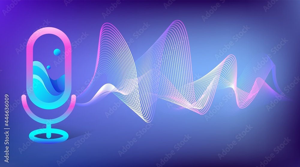 Virtual assistant concept with microphone icon and voice wave. Voice ...