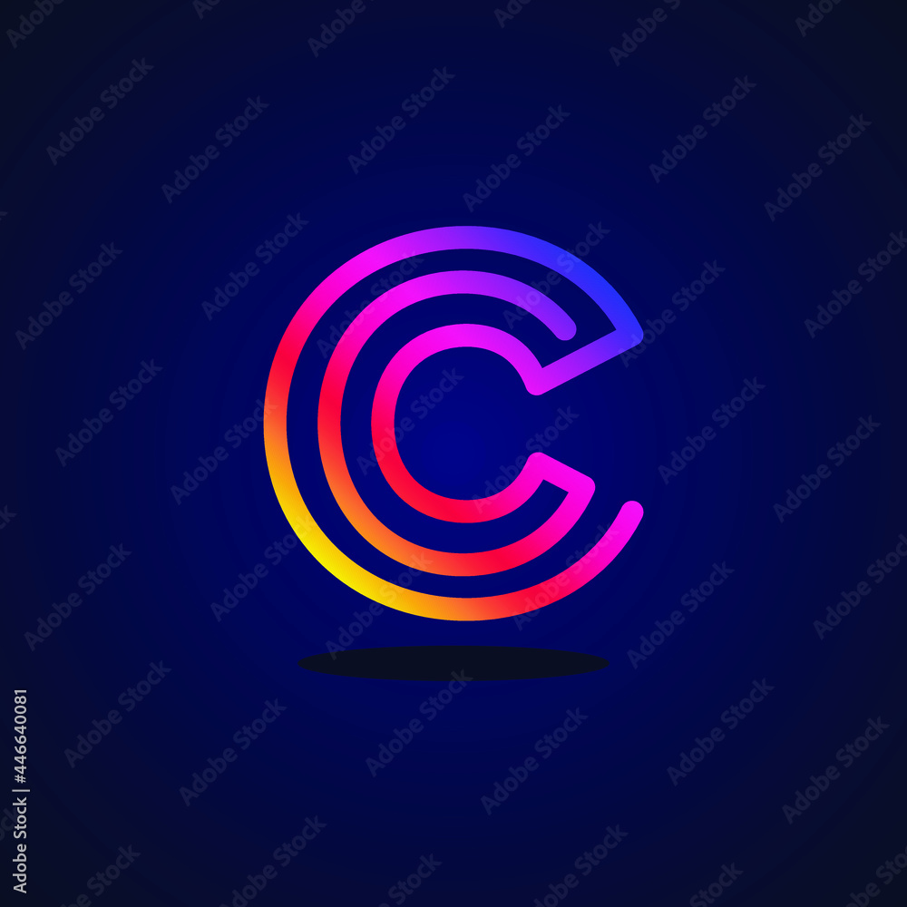 Colorful alphabet C continuous one line art vector logo design ...