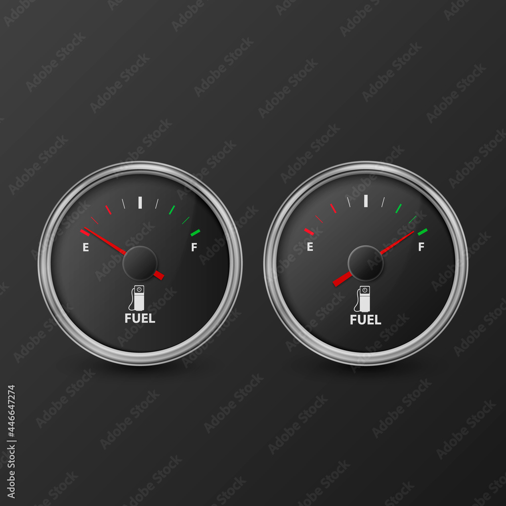 Vector 3d Realistic Silver Circle Gas Fuel Gauge with Black Dial Icon ...
