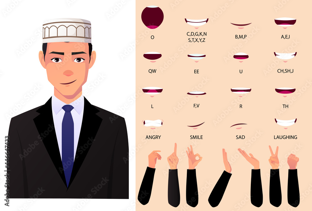 Muslim Man In Suit Lip Sync And Animation Set, with Hand Gestures ...