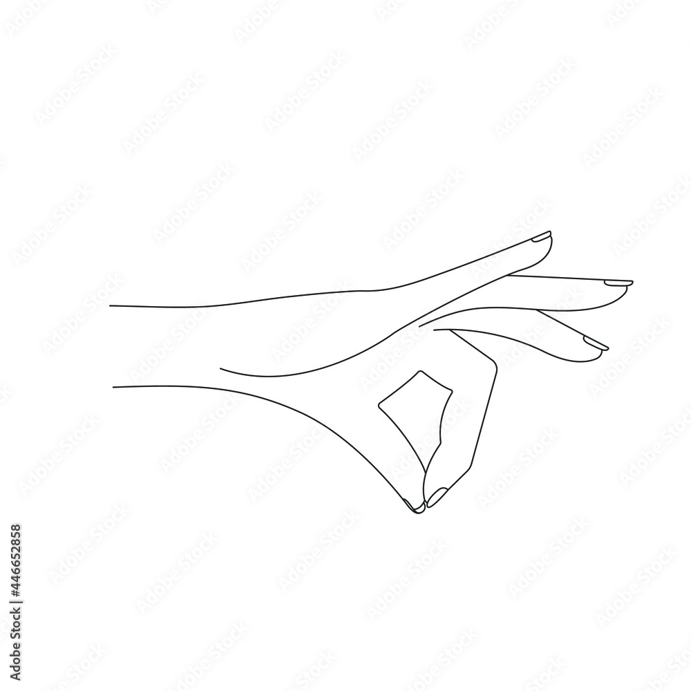 The contour of the hand is graceful, feminine, two fingers are closed ...