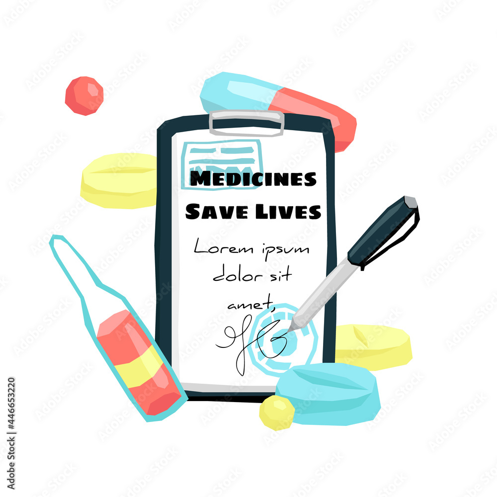 Vector flat illustration with a doctor s tablet, where sheet with ...