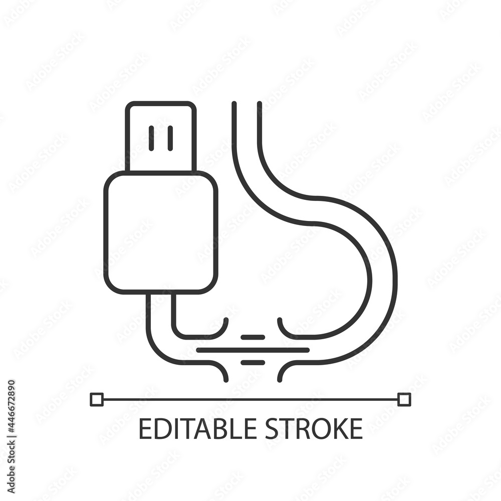 Torn cable linear icon. Frayed ribbon wire. Broken cord connection ...