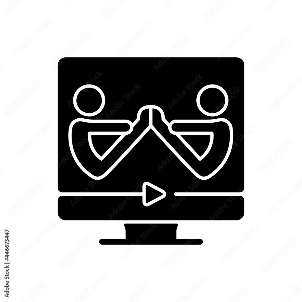Partner yoga black glyph icon. Online fitness relationship and intimacy ...