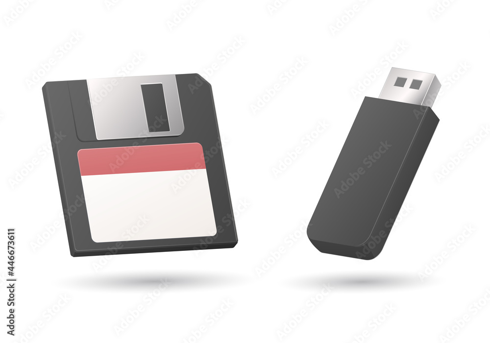 Floppy disk and usb stick. Data storage. Colored vector illustration ...
