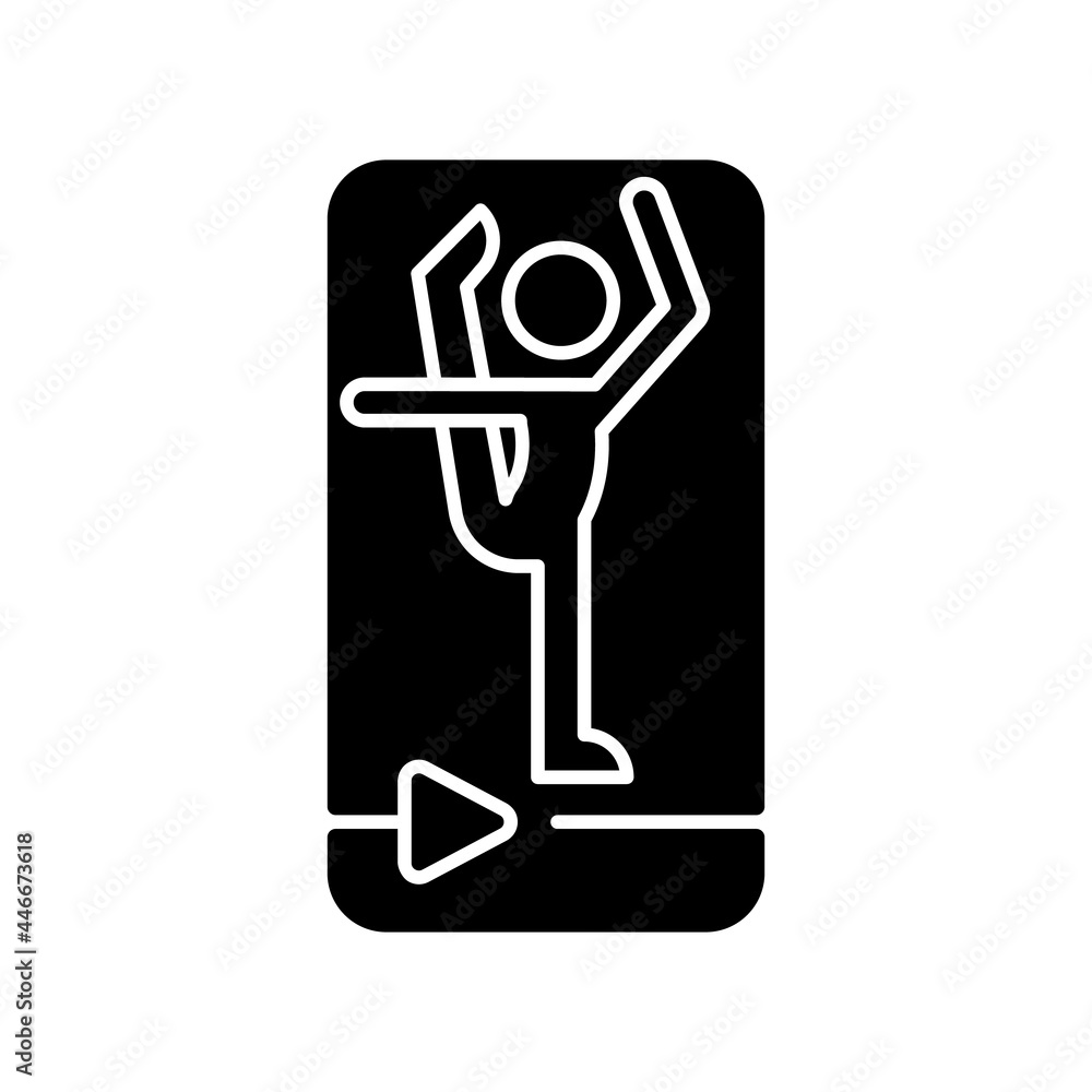 Online fitness stretching black glyph icon. Proprioceptive ...