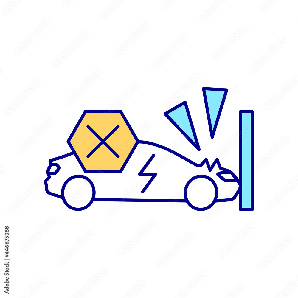 EV protection RGB color icon. Electric vehicles accidents prevention ...