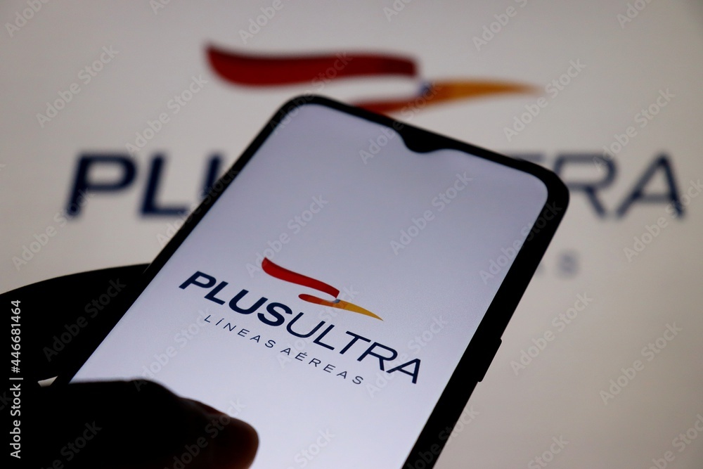 Bahia, Brazil - July 22, 2021: Plus Ultra logo on smartphone screen ...