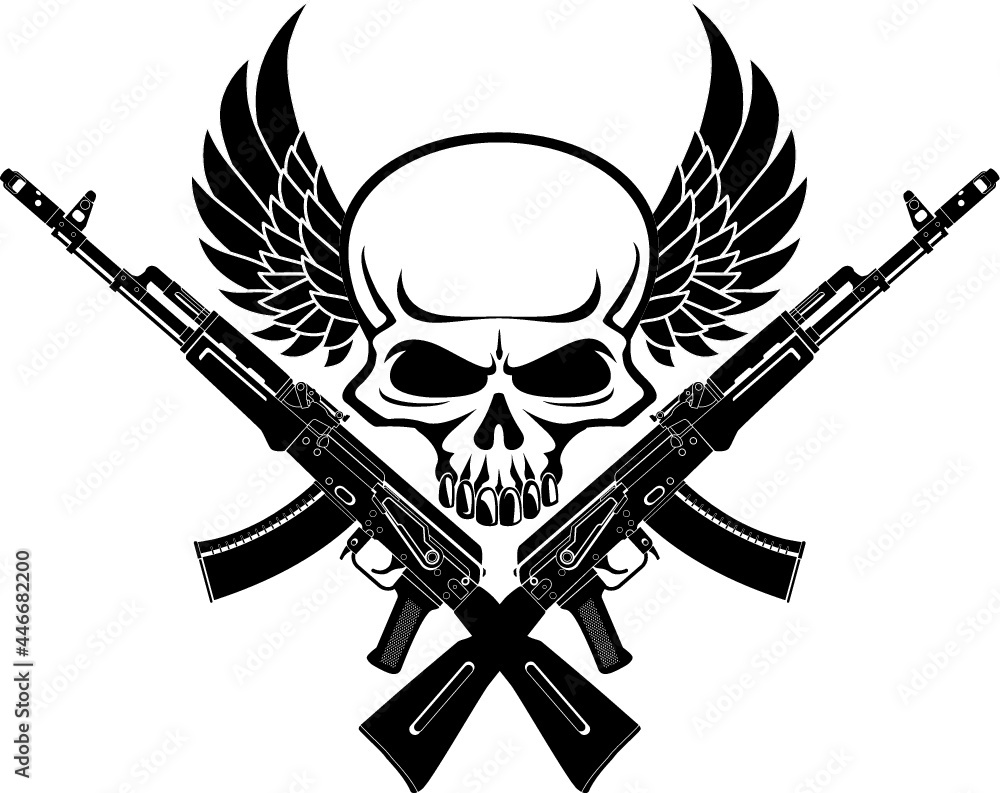 human skull and crossed assault rifles Stock Vector | Adobe Stock