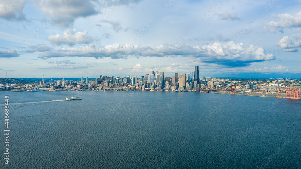 Bird's Eye View of Seattle from West Seattle with it's Port and ...