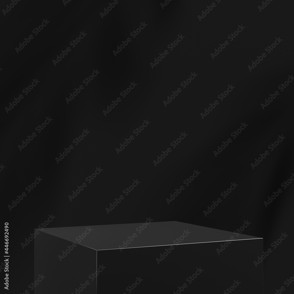 Black box pedestal background. Empty minimal dark background for ...