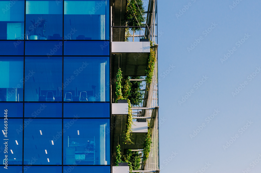 Beautiful view of the front facade of a modern building with glass ...