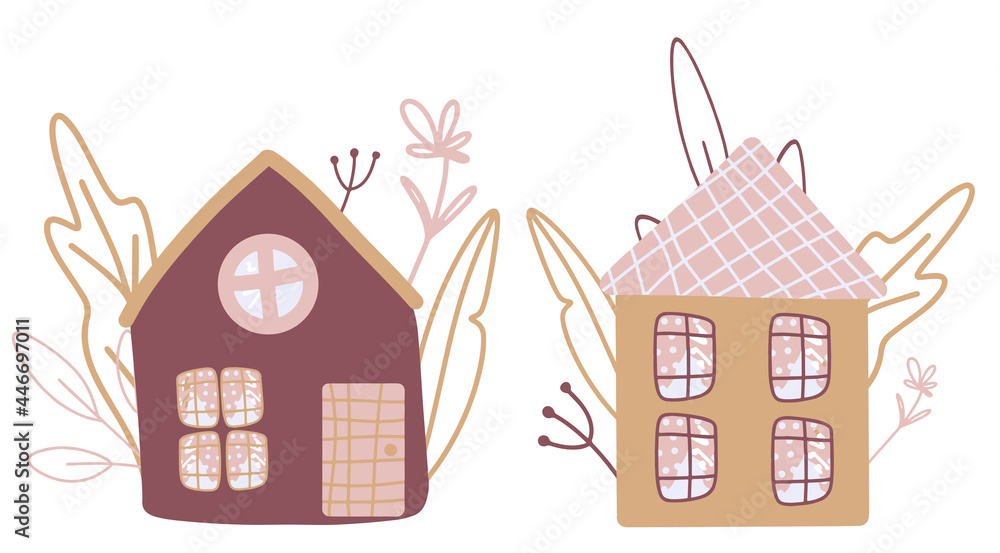 collection of elements with cute houses, a set of illustrations with ...
