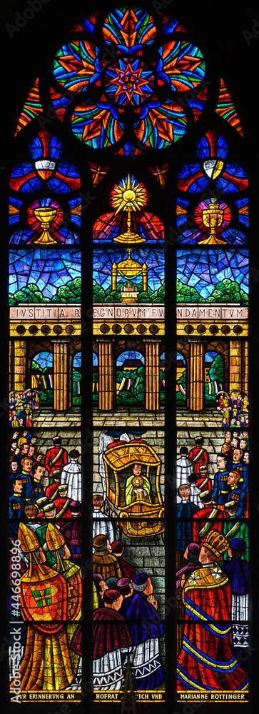Stained-glass window depicting the Eucharistic Congress in Vienna in ...