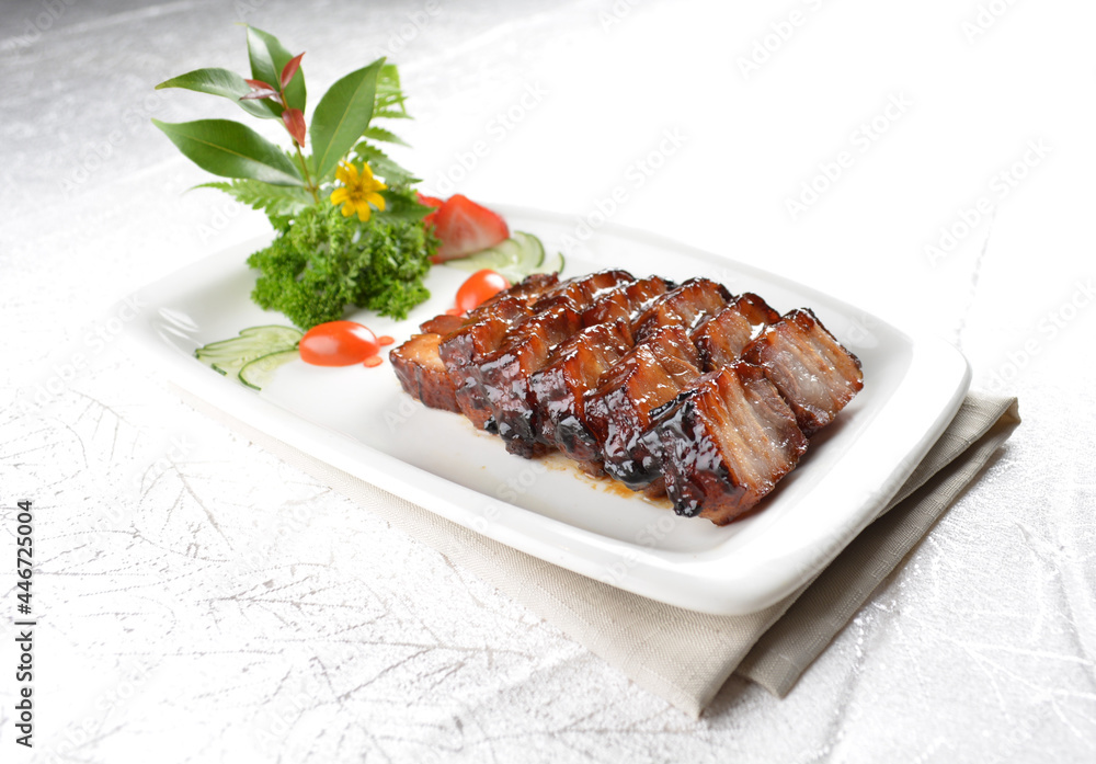 Hong Kong Roasted bbq dark honey sweet pork belly meat char siew in ...