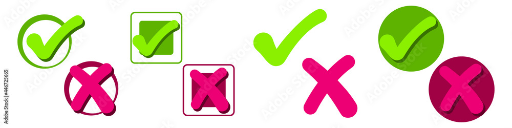 Iconos palomita y tache, color verde y rojo Stock Vector | Adobe Stock