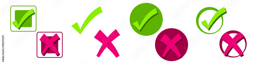 Iconos palomita y tache, color verde y rojo Stock Vector | Adobe Stock