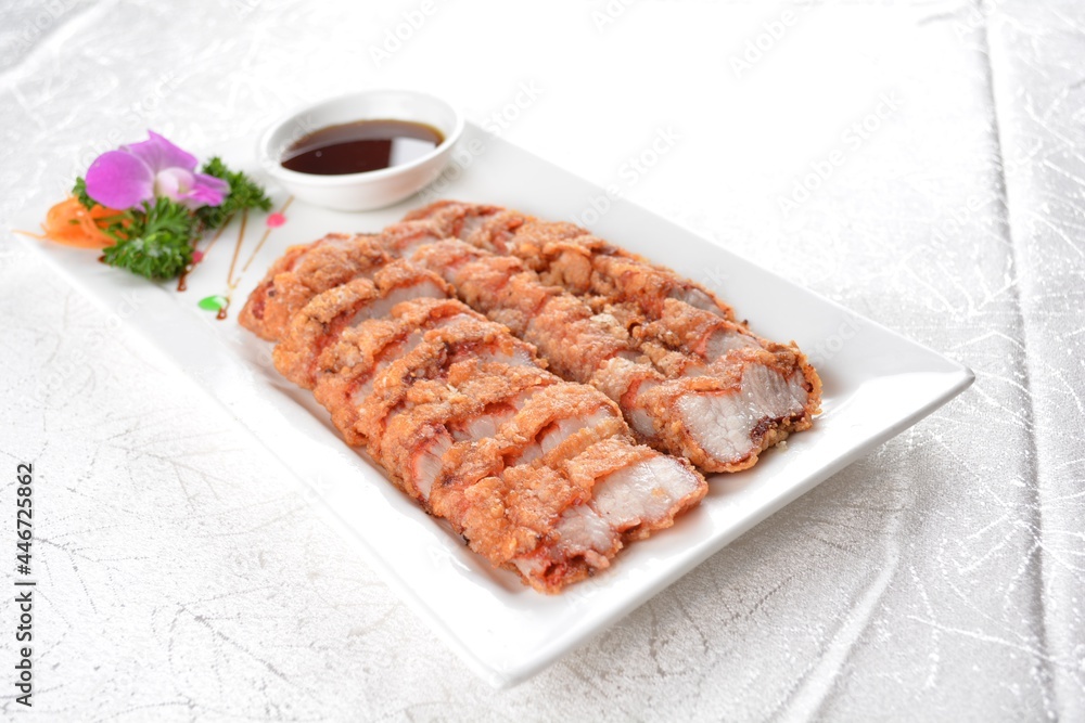 deep fried bbq crispy fragrant fat pork belly meat with chef sweet dark ...